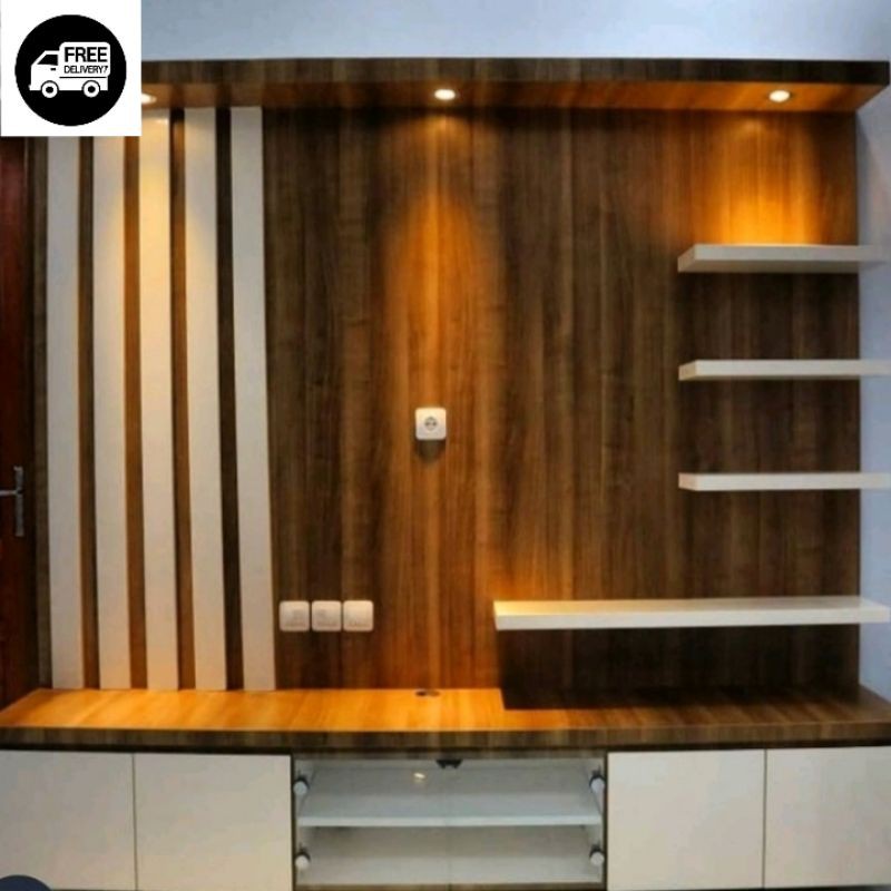 Jual Backdrop tv minimalis dan partisi custom laminasi HPL uk T 2m x L ...