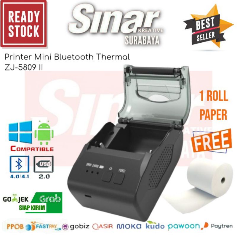 Jual PRINTER THERMAL BLUETOOTH 58MM ZJ-5809 CETAK KASIR DAN RESI (BLACK) | Shopee Indonesia