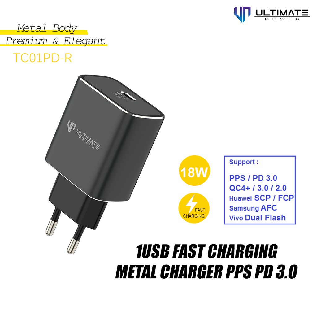 Jual Adapter Charger PD 3.0 Fast Charging Ultimate Power TC01PD-R 1USB Fast Charging Metal ...