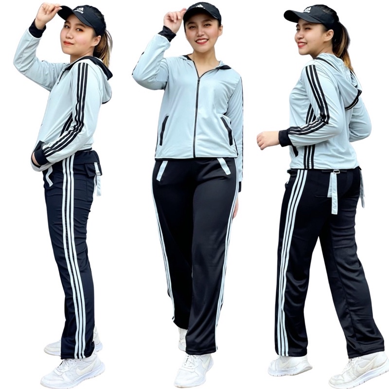 Jual Set Baju Senam Abu Hitam Ads Setelan Olahraga Panjang Hijab Gym ...