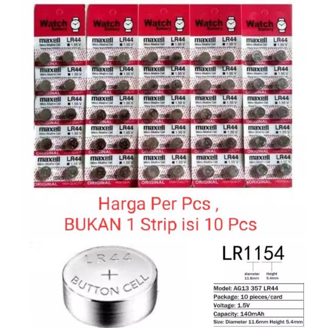 Jual (NCS) Batre kancing LR44 / Battery AG13 / LR44 / AG 13 / LR 44 / Baterei L1154F Baterai ...
