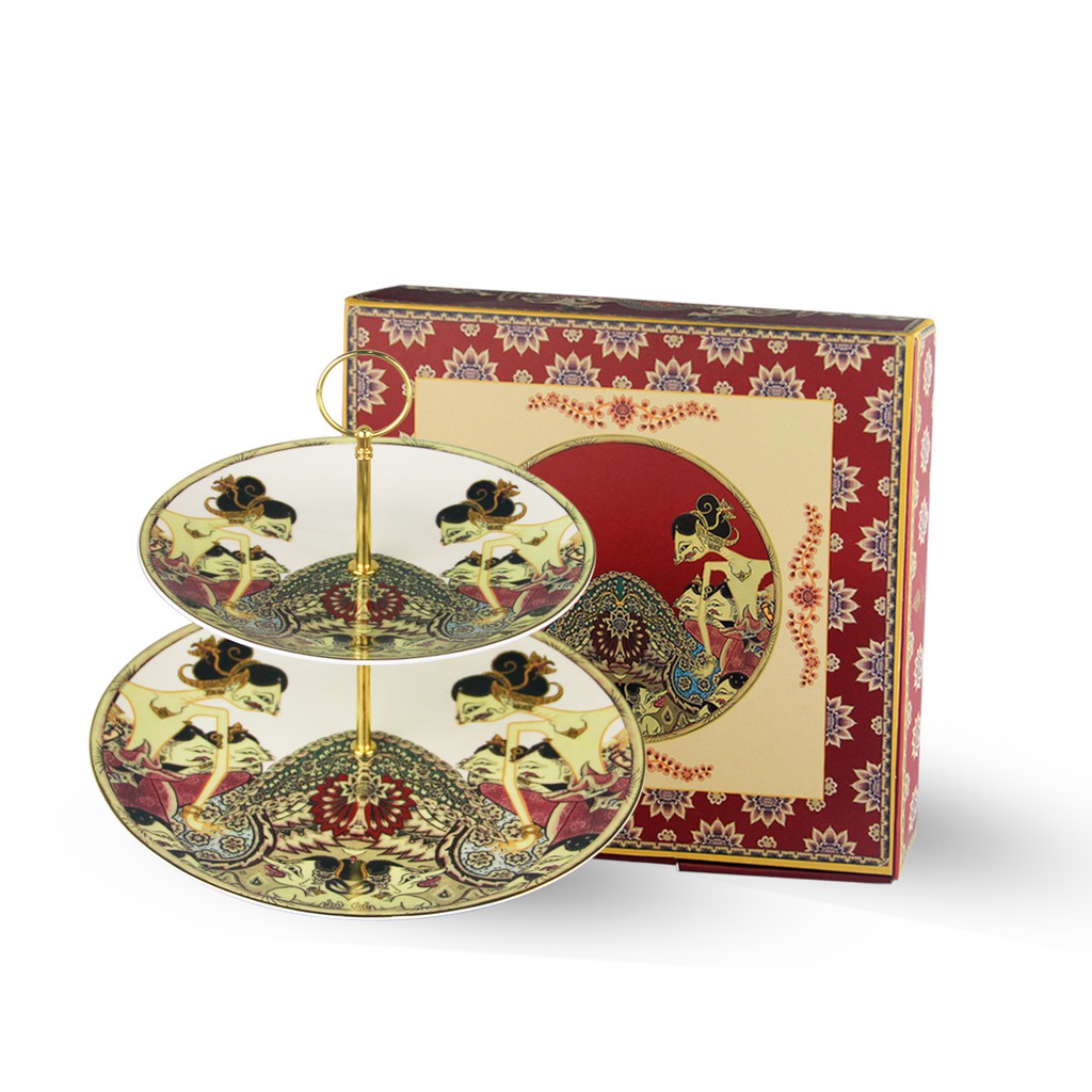 Jual ZEN x Ghea Two Tier Cake Plate Wayang Ivory + Giftbox | Shopee ...