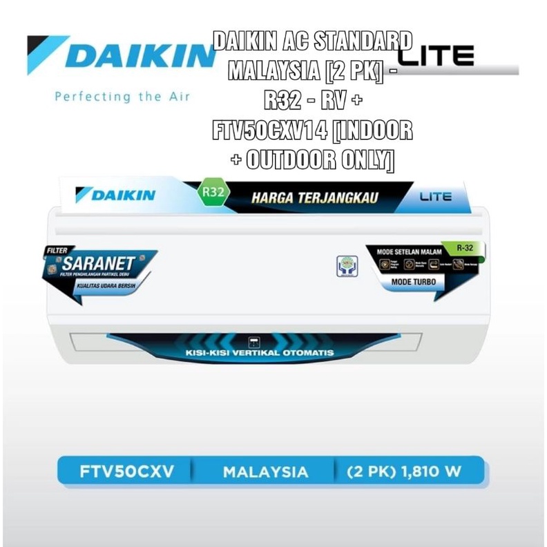 Jual DAIKIN AC Standard Malaysia [2 PK] - R32 - RV + FTV50CXV14 [INDOOR ...