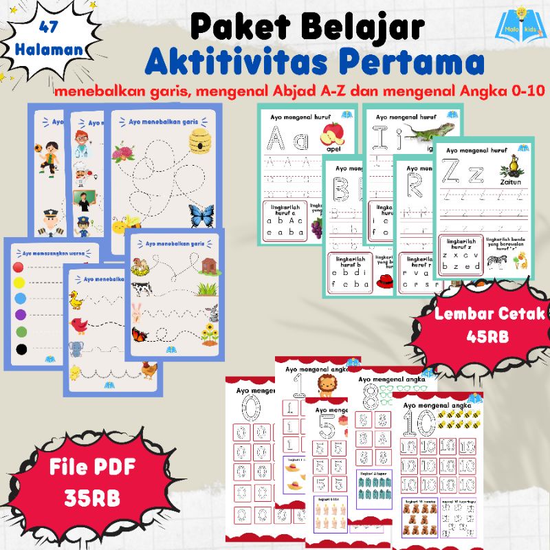 Jual Lembar Kerja / Worksheet pertama anak untuk usia 3-6 tahun Pra TK ...