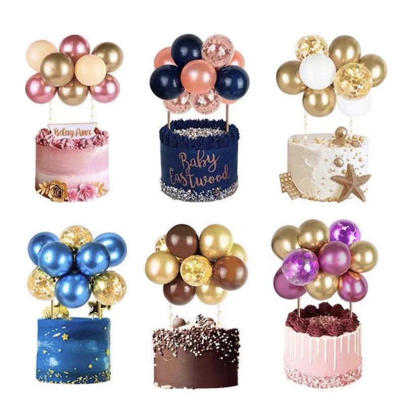 Jual Topper Kue 10 pcs Balon Metalik Confetti 5 Inch / Cake Topper ...
