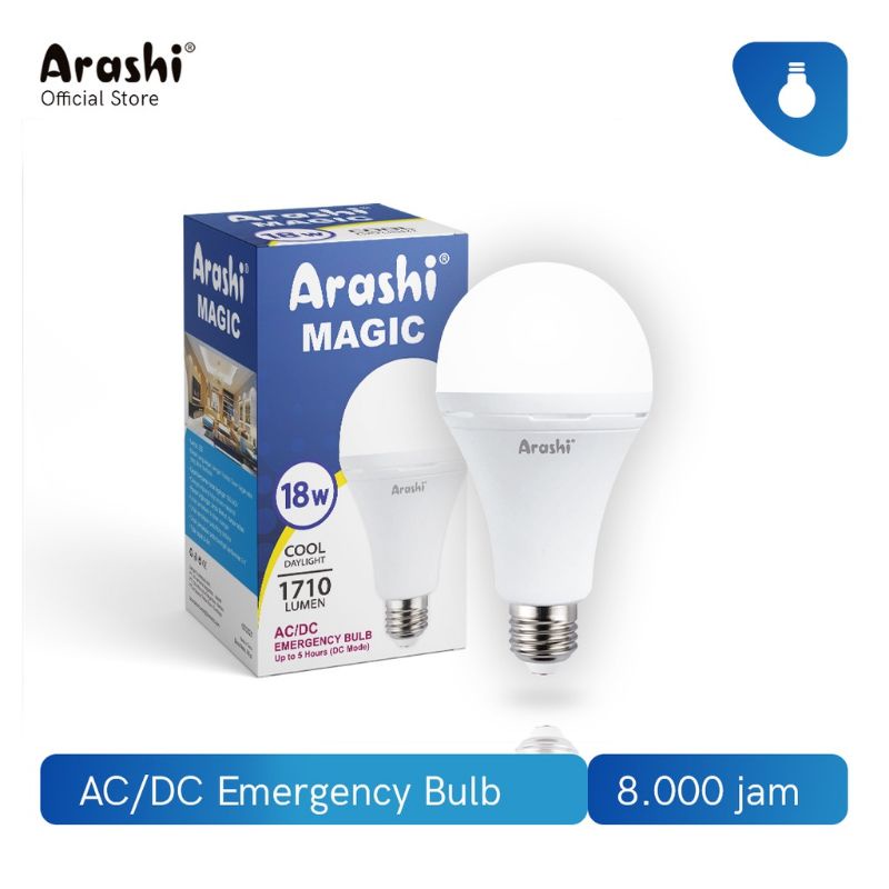 Jual Lampu Bohlam Emergency LED ARASHI MAGIC 8W 9W 10W 12W 13W 18W ...