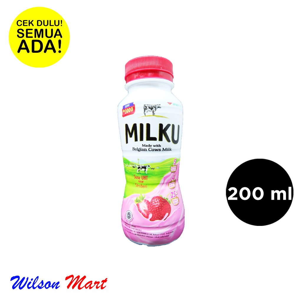 Jual MILKU BELGIAN COWS MILK SUSU RASA STROBERI STRAWBERRY 200 ML ...