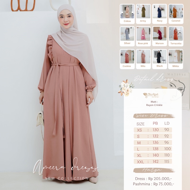 Jual GlizHijab - Ameena Dress Korean Look Dress with Ruffle Bahan ...
