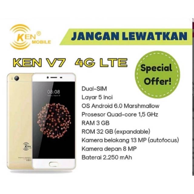Jual KEN MOBILE V7 Ram 3/32GB Garansi Resmi Gaming Gojek Android 4G ...