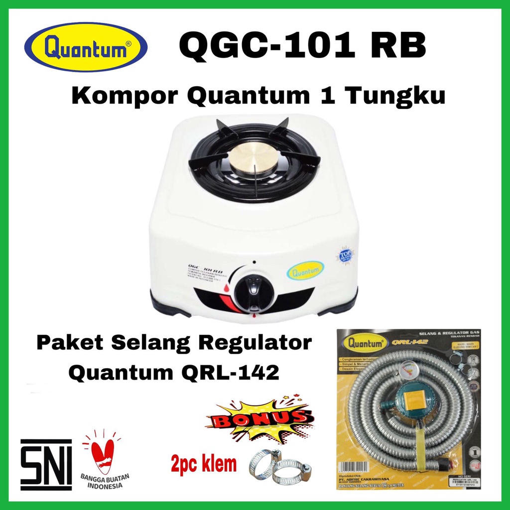 Jual Paket Kompor Gas QUANTUM 1 Tungku QGC-101 RB FREE Regulator Selang Gas Quantum QRL-142/QRL ...