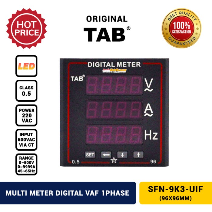 Jual MULTI METER DIGITAL 1 PHASE 96 X 96 COMBO VOLT, AMPERE, HZ METER ...