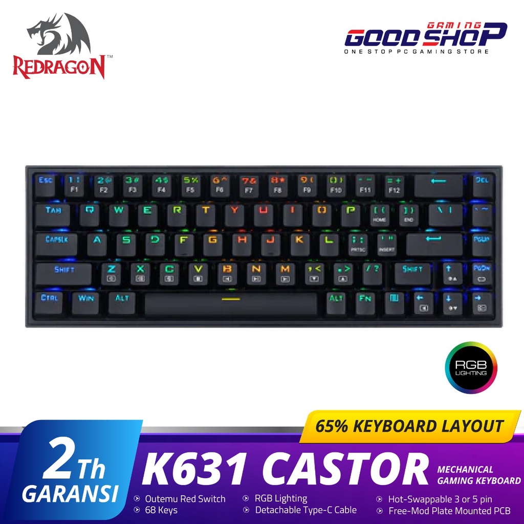 Jual Redragon CASTOR K631 Universal RGB 68 Keys Mech - Gaming Keyboard | Shopee Indonesia