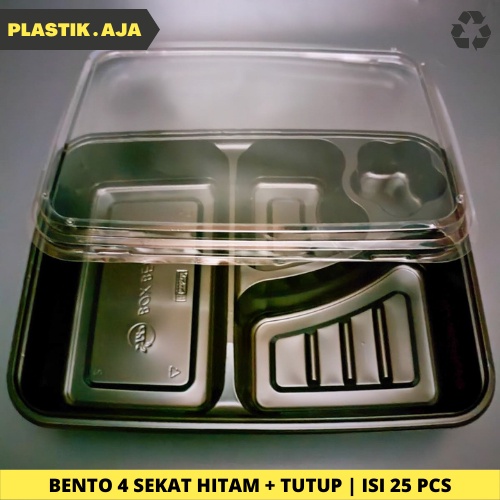 Jual MIKA BENTO 4 SEKAT HITAM + TUTUP| ISI 25 PCS | Shopee Indonesia