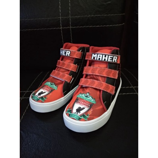 Jual sepatu custom Nama motif bola liverpool, free cetak foto | Shopee ...