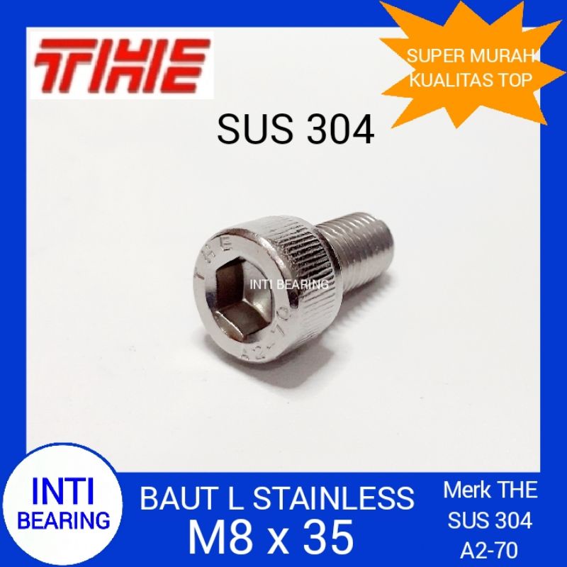 Jual BAUT L STAINLESS M8 x 35 MERK THE M8x35 SS SUS 304 HEX SOCKET HEAD ...
