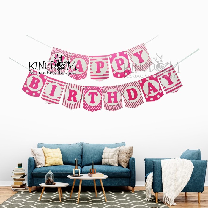 Jual Banner HBD Pink Mix Motif / Bunting Flag Happy Birthday / Party ...
