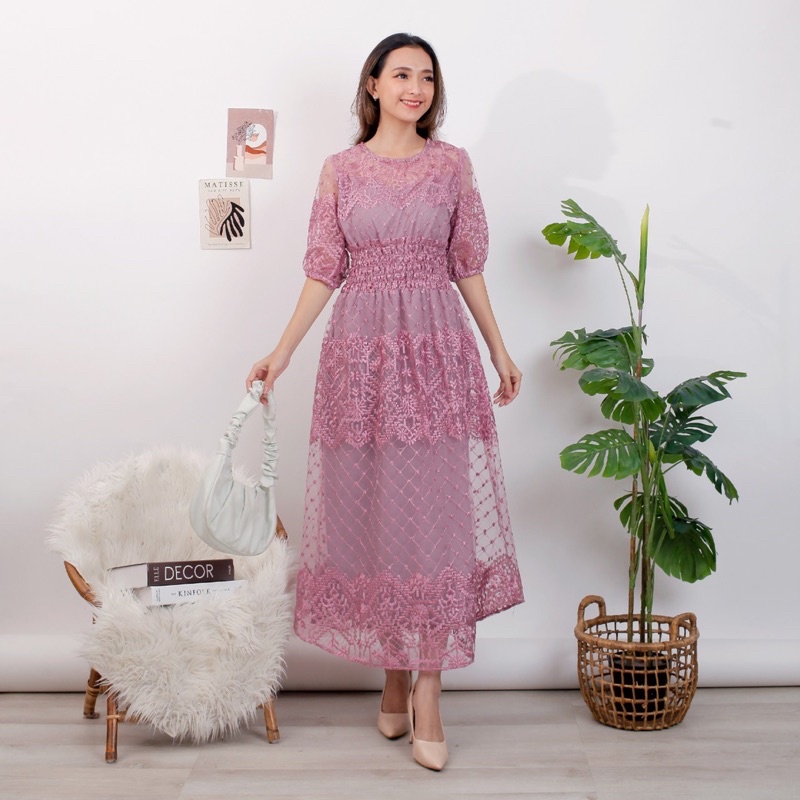 Jual 40729/Dress Pesta Kondangan / Dress Brukat / Dress Pesta /Dress ...