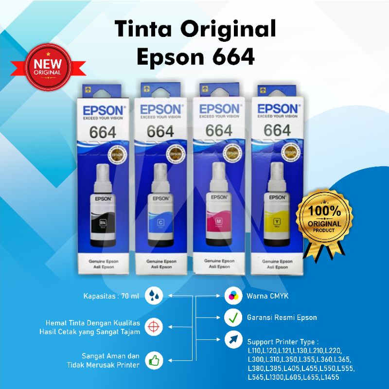 Jual Tinta Epson 664 Original L100 L110 L300 L310 L120 L121 L200 L210 L350 L360 L380 L405 L450 ...