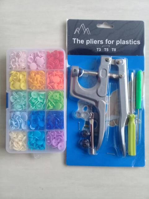 Jual Alat pasang + 150 set kancing T5 12mm kancing plastic snap button ...