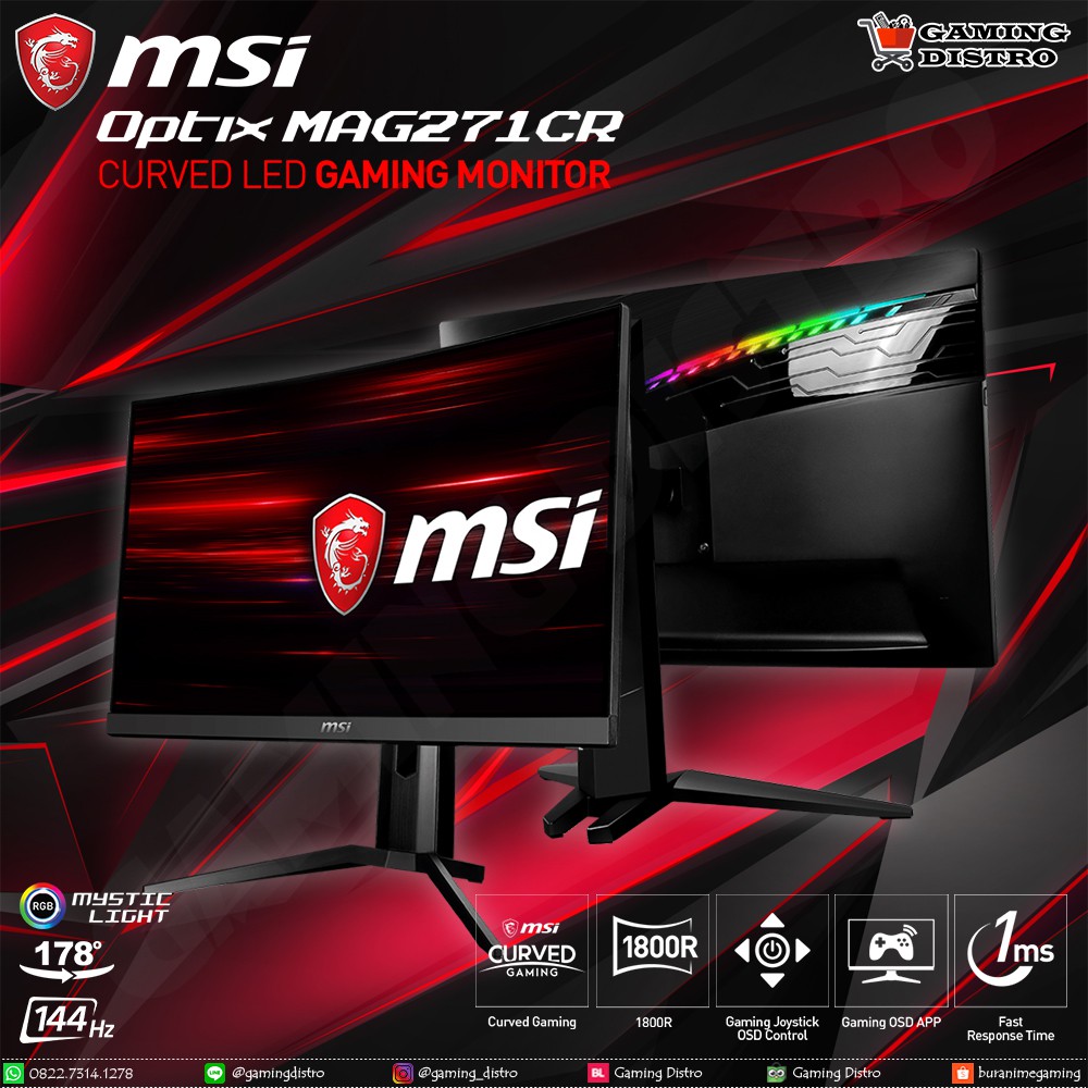 Jual Monitor Gaming MSi Optix MAG271CR Curved - 144hz 1ms Full HD RGB ...