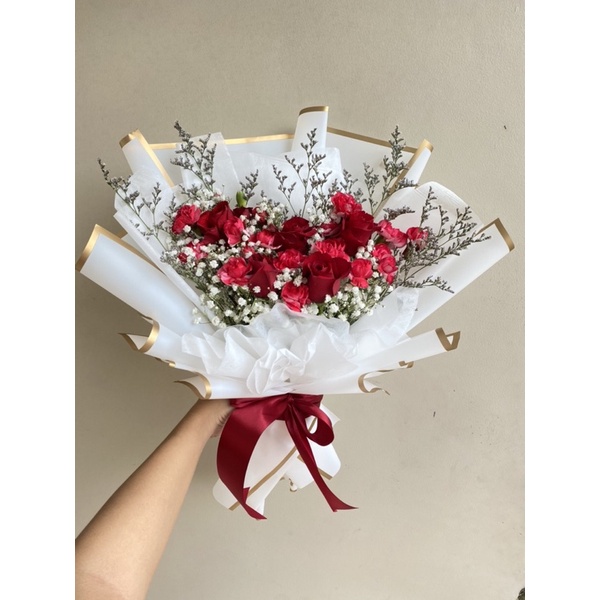 Jual bouquet flower fresh rose red heart viral murah gading serpong ...