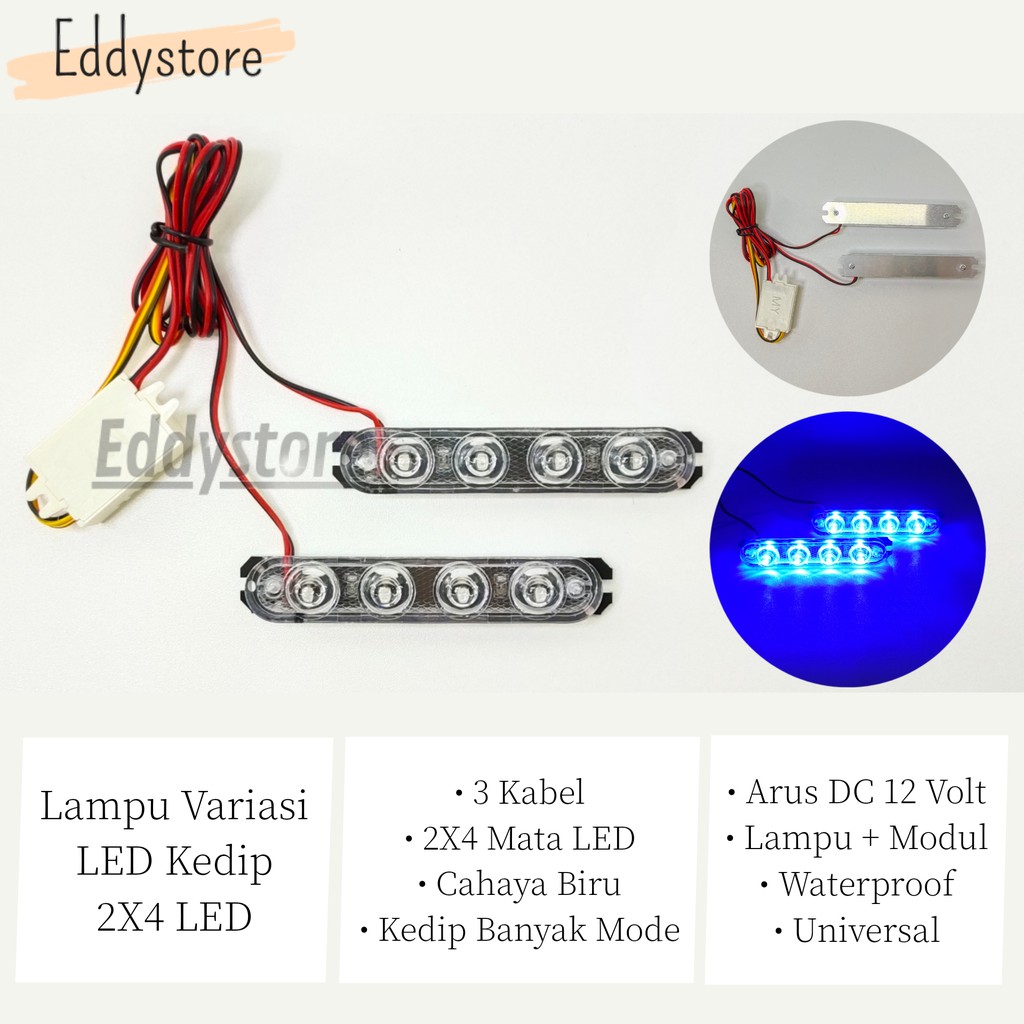 Jual Lampu LED Slim 2X4 Mata Kedip Biru-Biru Lampu Variasi Motor LED ...