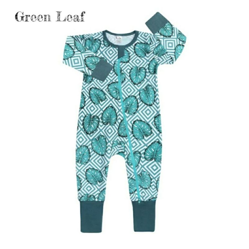 Jual Baby Zipper Sleepsuit Motif Green Leaf | Shopee Indonesia