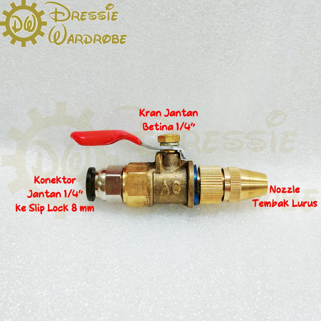Jual Paket Nozzle Tembak Lurus Kuningan Kran 1/4" Slip Lock 8 mm ...