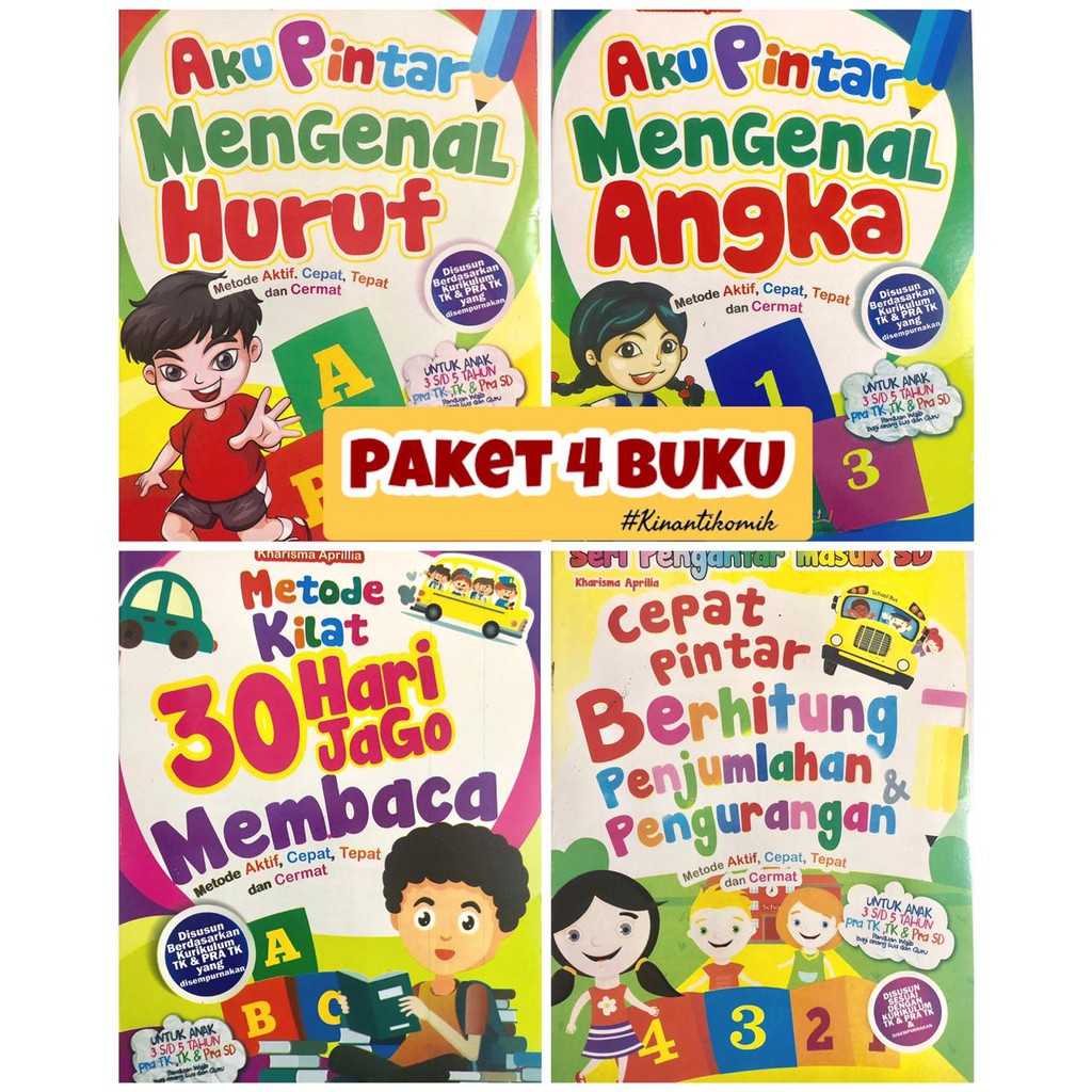 Jual PAKET 4 BUKU : HURUF + ANGKA + MEMBACA + PENJUMLAHAN PENGURANGAN ...