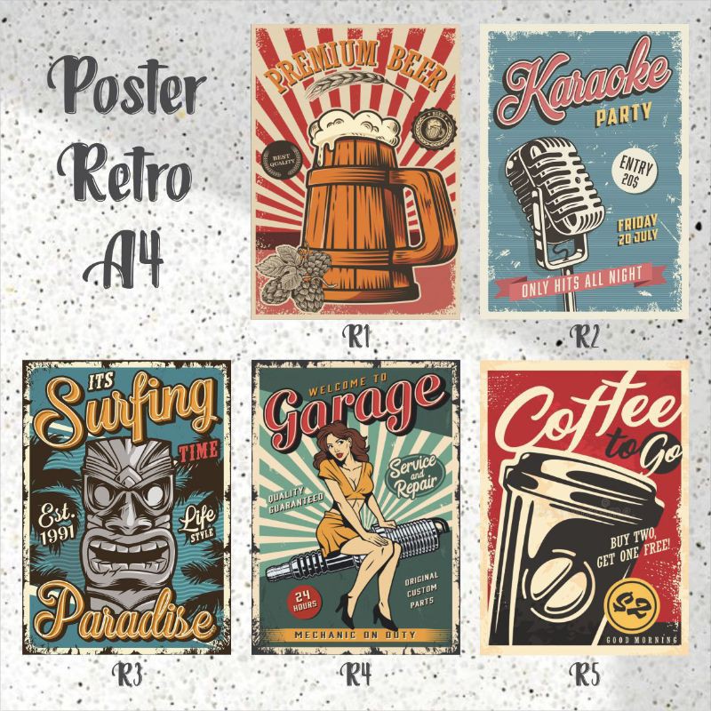 Jual Poster Retro A4 | Poster Dinding | Shopee Indonesia