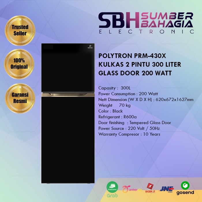 Jual POLYTRON PRM-430X KULKAS 2 PINTU 300 LITER GLASS DOOR 200 WATT (NEW) (KHUSUS BANDUNG ...