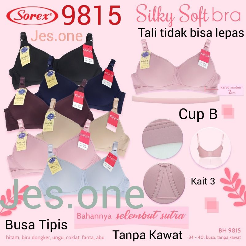 Jual SOREX 9815 Bra BH Tanpa Kawat Busa Tipis Lembut Silky Soft Cup B Kait 3 sz 34 - 40 | Shopee ...