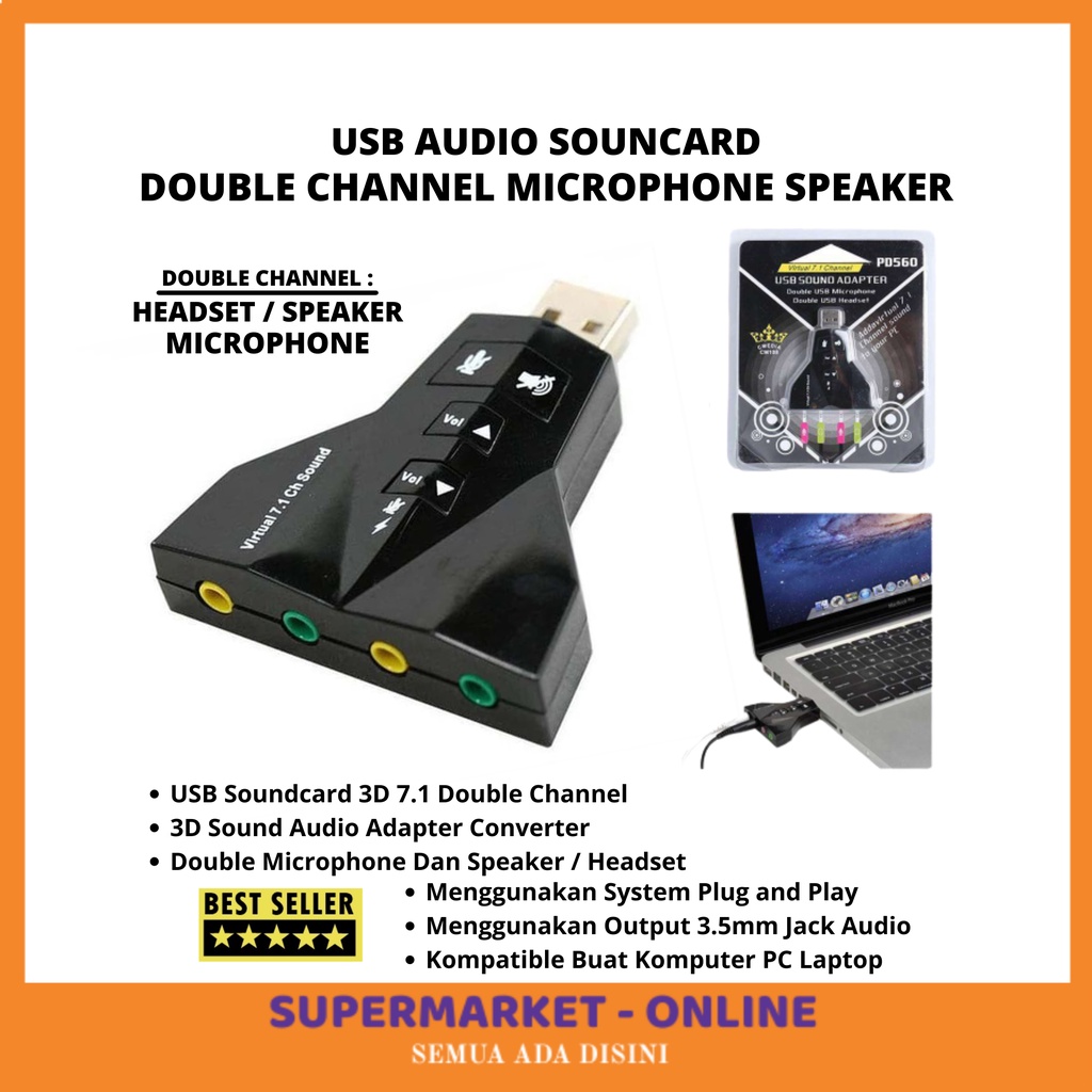 Jual HARGA PROMO USB Sound Card Soundcard Audio Adapter Double Channel ...