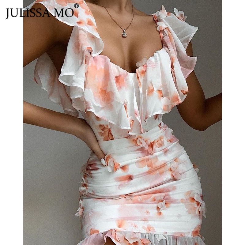 Jual Julissa Mo Floral Print Sexy Summer Boho Dress Women Off Shoulder