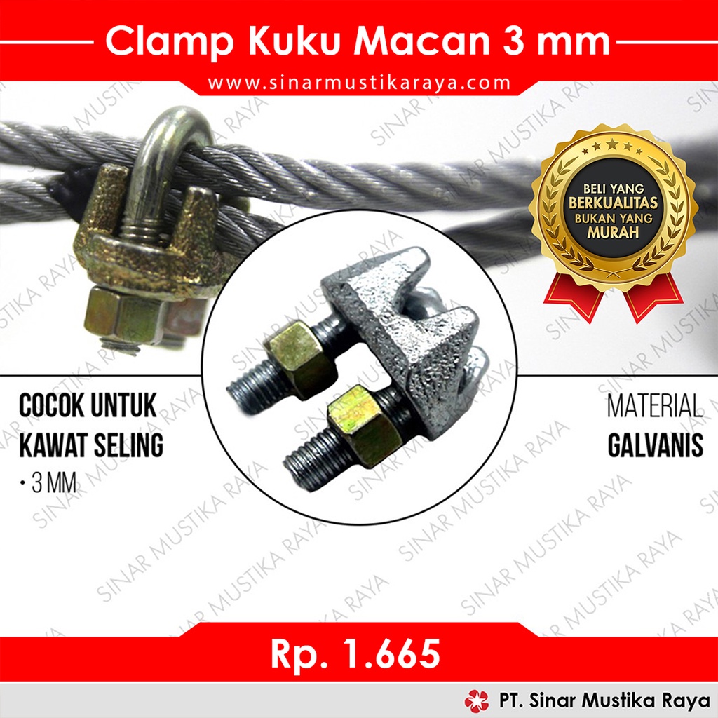 Jual KUKU MACAN Clamp Klem Tali Kawat Baja Kabel Seling Sling 3 MM ...