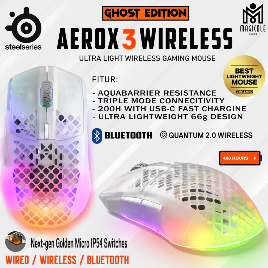 Jual SteelSeries Aerox 3 Wireless Ghost Edition RGB Gaming Mouse | Shopee Indonesia