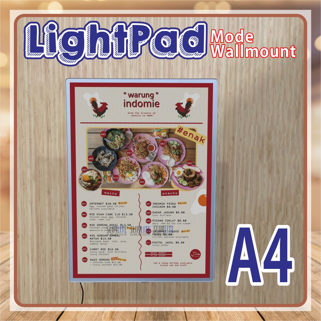 Jual Slimlite Lightpad A4 Wall Mounted - Slim Light Box Menu Resto LED ...