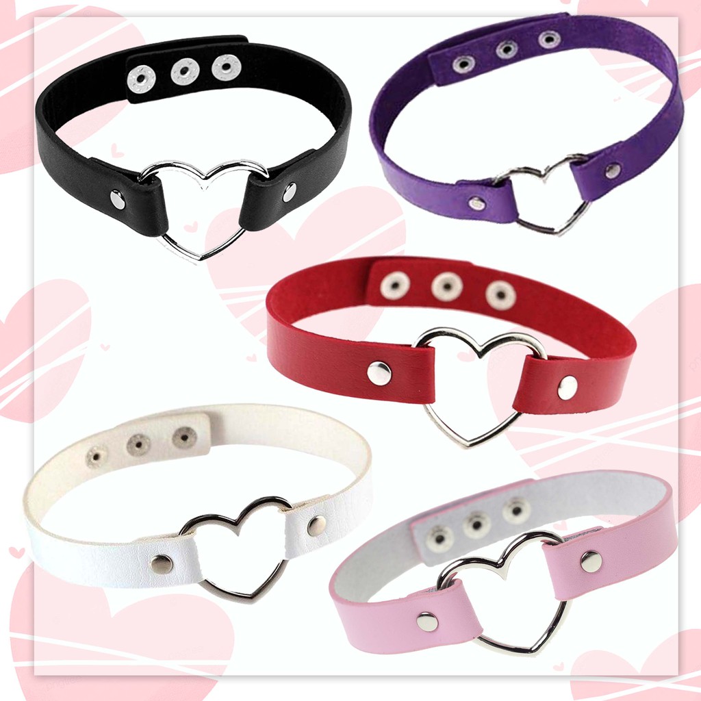 Jual Choker love heart harajuku leather buckle necklace lolita punk ...