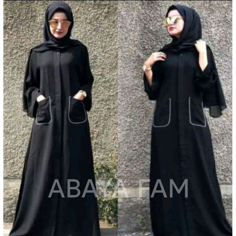 Jual Abaya Hitam Polos Gamis Bahan JetBlack Saudi Kualitas Boutique ...