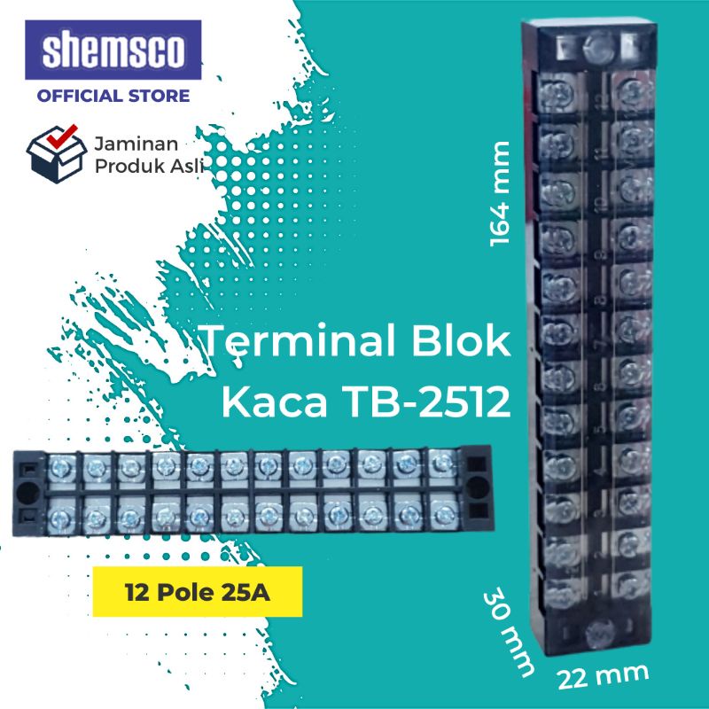 Jual 600v 25A 12 Pole Terminal Blok Kaca 12P TB-2512 Shemsco Panel Block STB | Shopee Indonesia