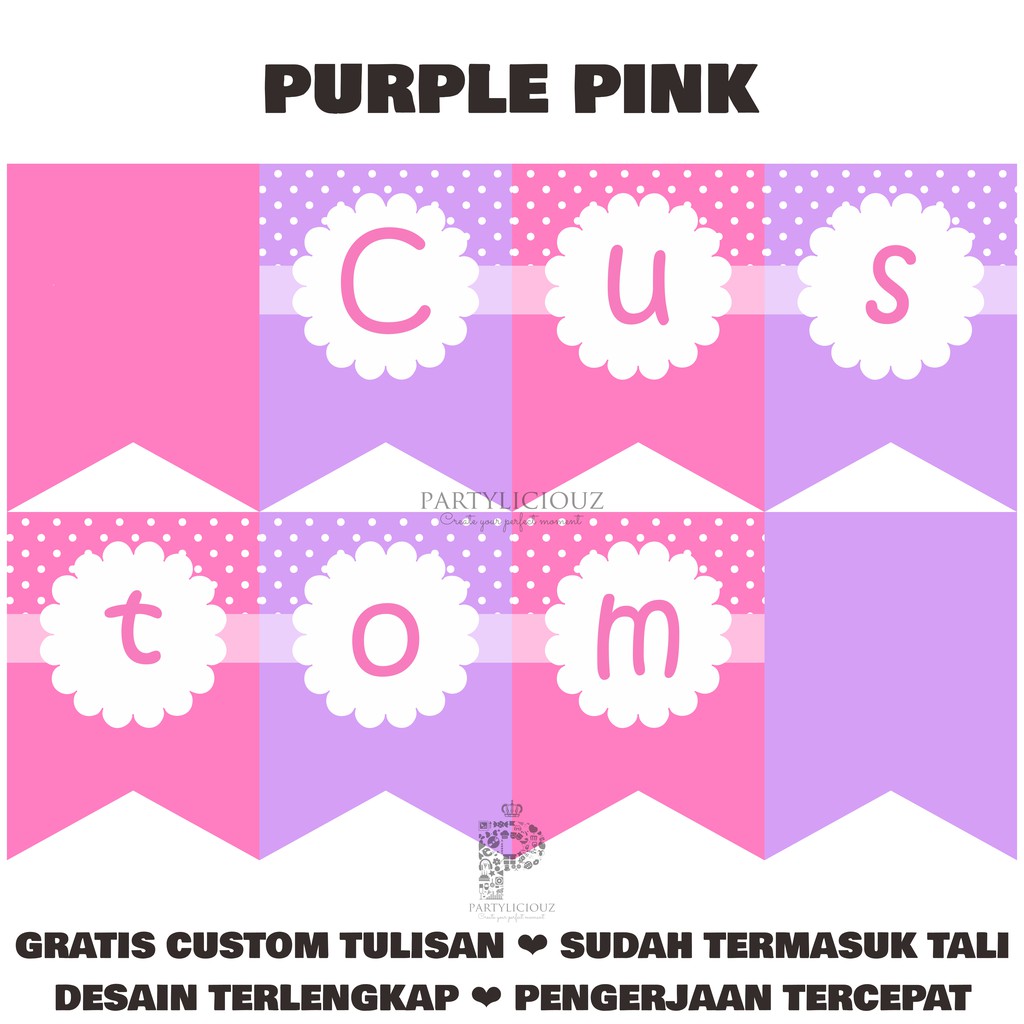 Jual Banner Flag / Bunting Flag Custom Purple Pink Bendera Dekorasi ...