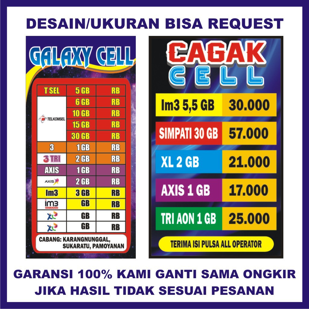 Jual Spanduk Pulsa All Operator Ukuran 100 x 50 cm Bisa Custom Suka ...