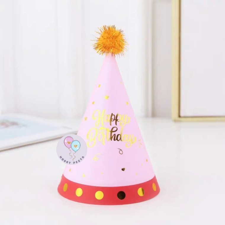 Jual TOPI ULANG TAHUN KERUCUT POMPOM GOLD / TOPI ULTAH / TOPI PESTA ...
