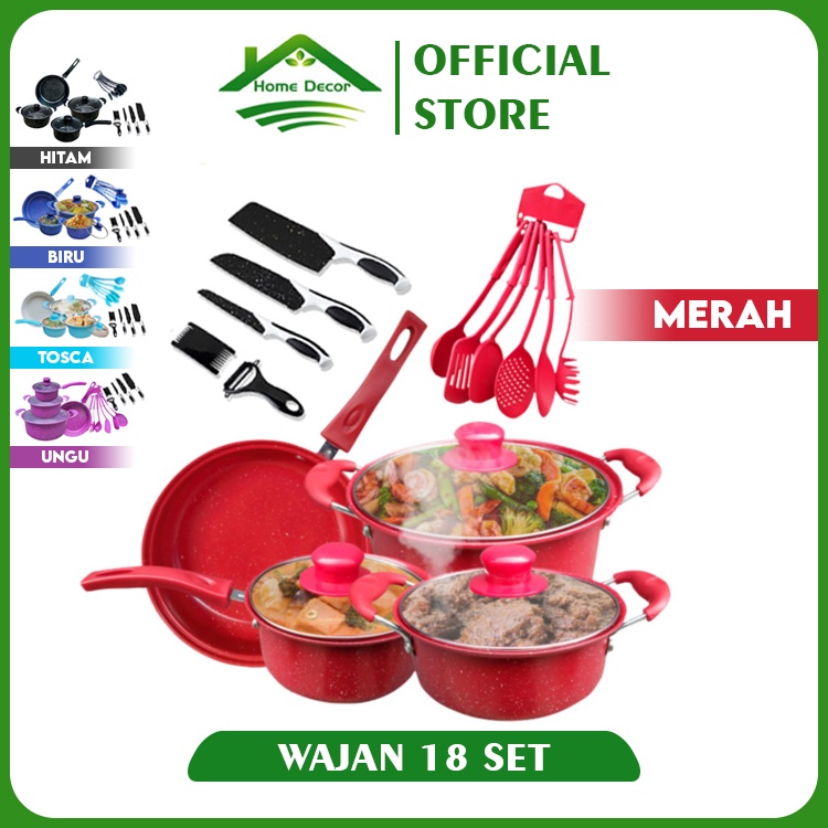 Jual Homedekor Teflon Panci Set Warna Cookware Set Frypan 18m Pcs ...