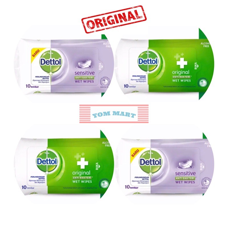 Jual Tissue basah dettol wipes antiseptik original sensitive 10 sheet ...