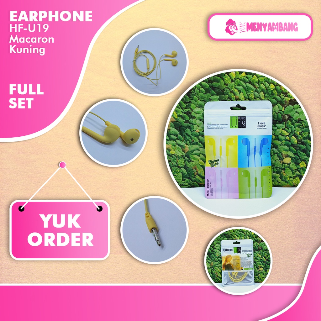 Jual 42339 | HF-U19 Macaron Kuning | Stereo Earphone U19 Macaron Hifi ...