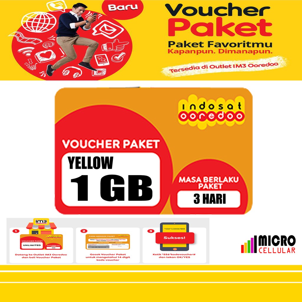 Jual Voucher INDOSAT Yellow 1 GB Kuota Reguler 24 Jam (2 Hari) | Shopee ...