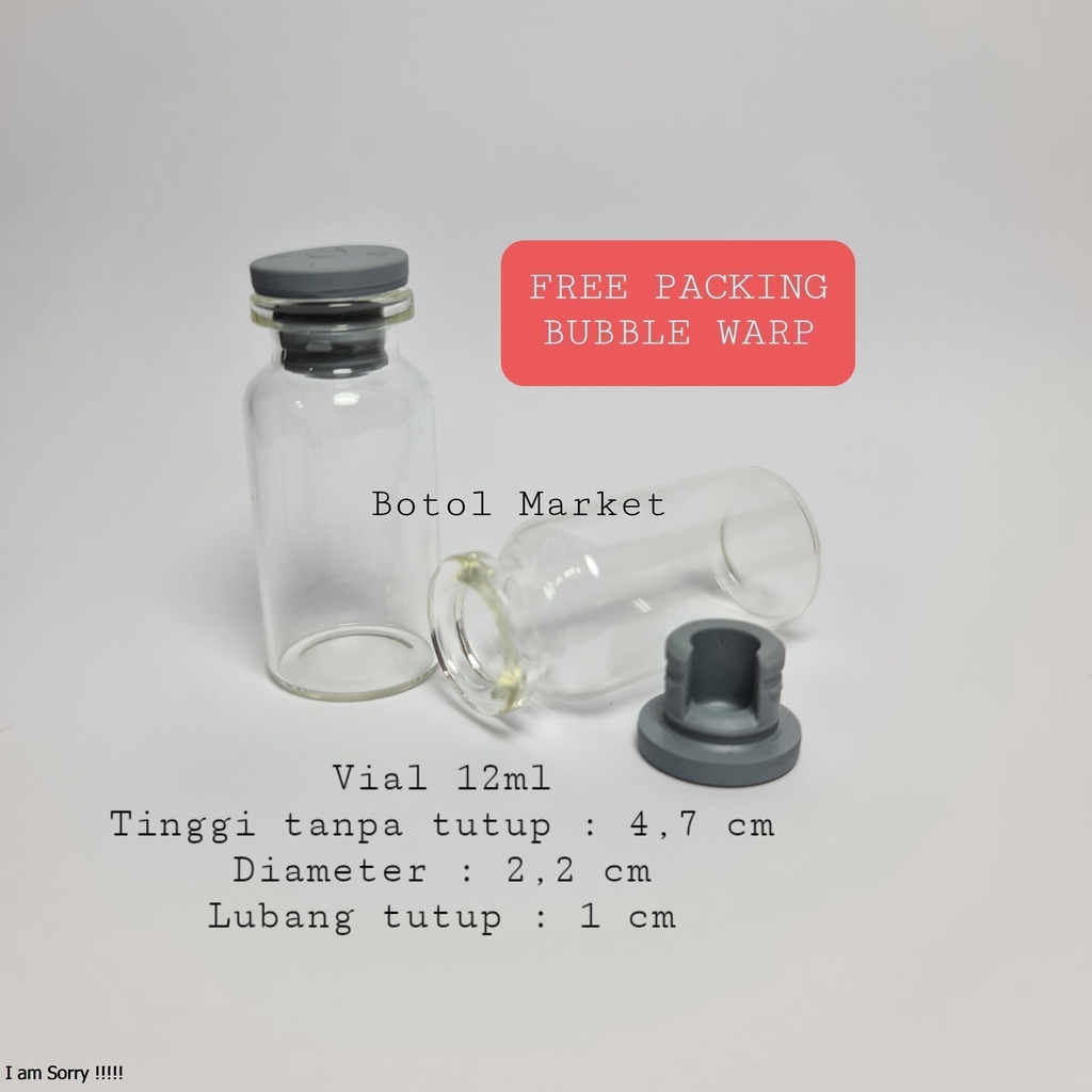 Jual Botol vial kaca 12ml kaca tutup karet ruber stopper botol kaca ...