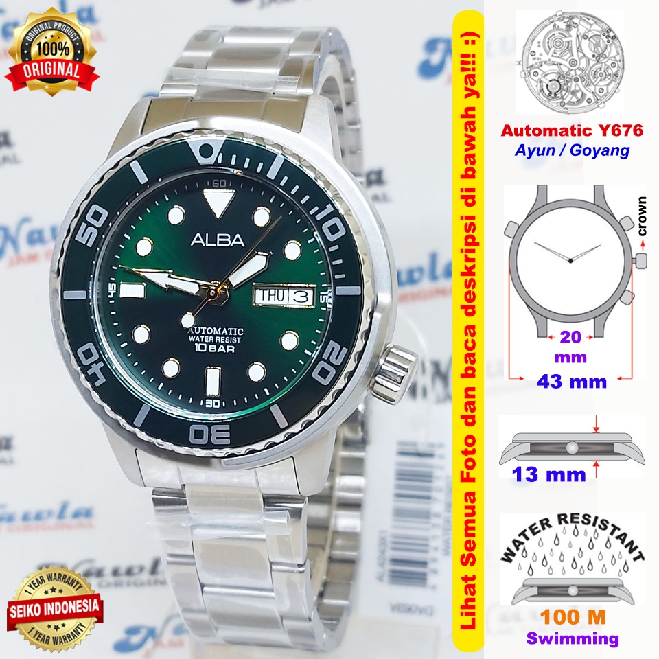 Jual Alba Automatic AL4243X1 Tuna Green Dial - Jam Tangan Pria AL4243 ...