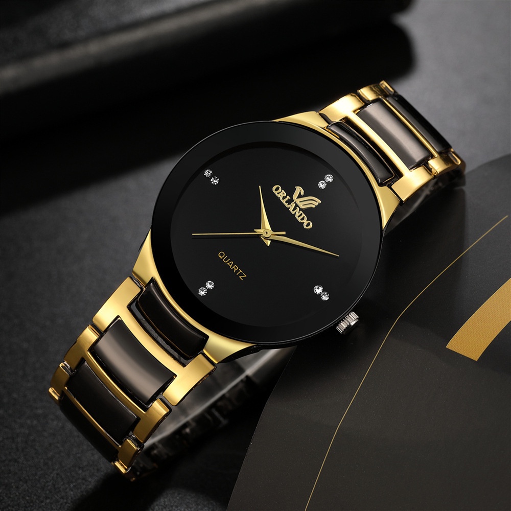 Jual JAM TANGAN PRIA ORLANDO ORIGINAL RANTAI STAINLESS GOLD HITAM EMAS ...